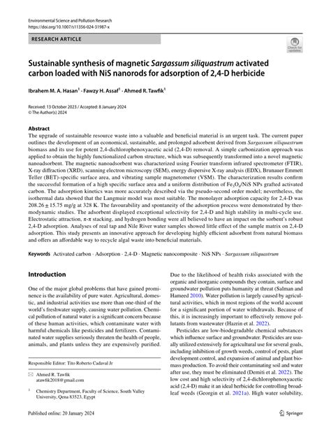 Pdf Sustainable Synthesis Of Magnetic Sargassum Siliquastrum Activated Carbon Loaded With Nis