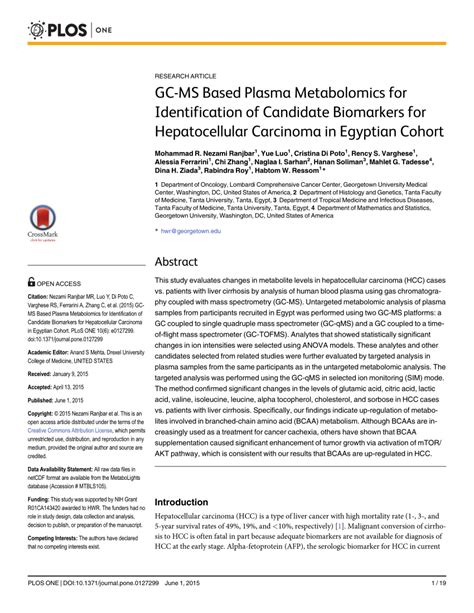Pdf Gc Ms Based Plasma Metabolomics For Identification Of Candidate Biomarkers For