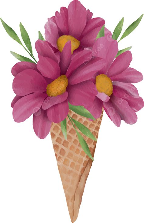 꽃 꽃다발과 수채화 아이스크림 콘 꽃다발 꽃 수채화 Png 일러스트 및 벡터 에 대한 무료 다운로드 Pngtree