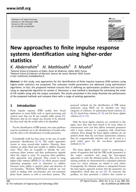Pdf New Approaches To Finite Impulse Response Systems Identification