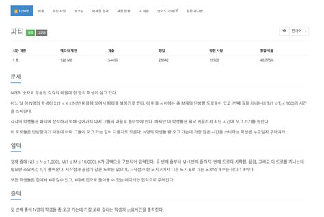 백준1238자바스크립트javascript 파티 백준1238자바스크립트javascript 파티