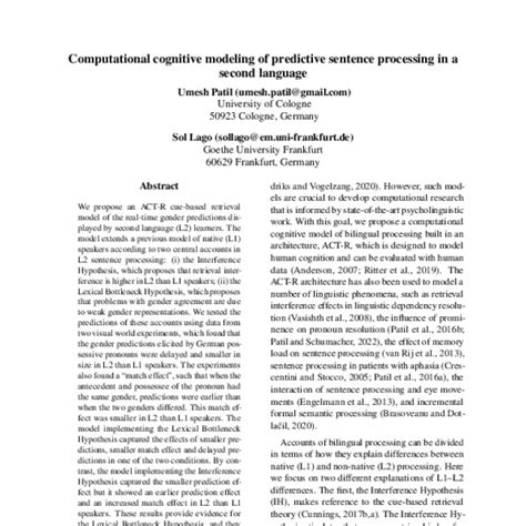 Computational Cognitive Modeling Of Predictive Sentence Processing In A