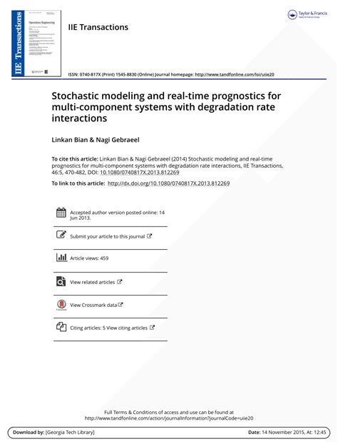 Pdf Stochastic Modeling And Real Time Prognostics For Multi Component Systems With Degradation