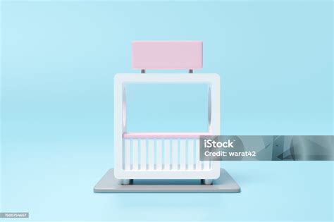 3d 분홍색 흰색 부스 상점 아이콘 또는 파란색 배경에 격리된 상점 간판이 있는 빈 소매점 정면 스타트업 프랜차이즈 사업 개념