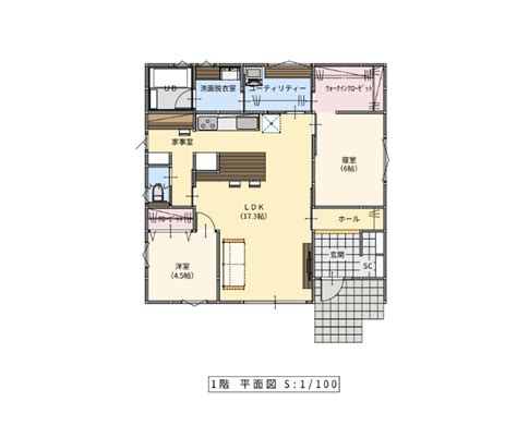 ランドリールーム・ファミリークローゼットがある家事動線の良い間取り｜平屋の事例紹介 福井・石川の注文住宅工務店｜ノークホームズ
