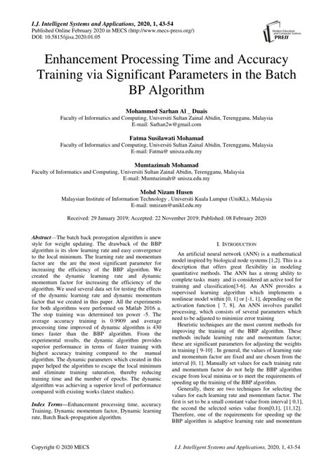 Pdf Enhancement Processing Time And Accuracy Training Via Significant Parameters In The Batch