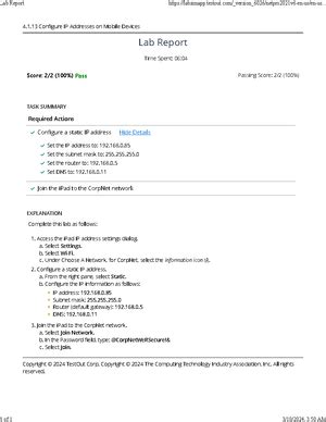 Netw 251 Testout Lab 4 Test Out Passing Score 3 3 100 4 1 Configure IP Addresses Lab