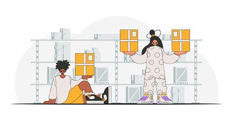 남자와 여자가 상자를 들고 있다 택배 팀 패키지 및화물 운송에 대한 묘사 가상현실에 대한 스톡 벡터 아트 및 기타 이미지 가상현실 남자 배달 Istock