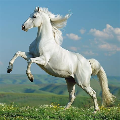 Premium Photo Majestic White Horse Rearing Hind Legs Equine Elegance