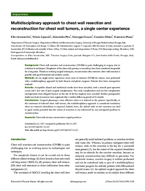 Pdf Multidisciplinary Approach To Chest Wall Resection And