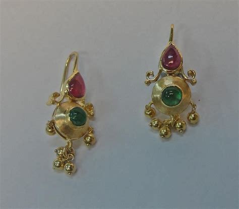 Traditional Cob Ruby And Emarald Indian Jewellery Design Earrings Gold