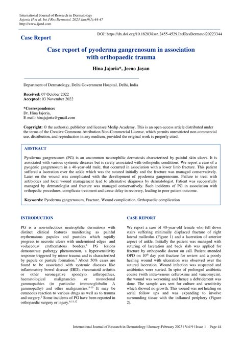 Pdf Case Report Of Pyoderma Gangrenosum In Association With