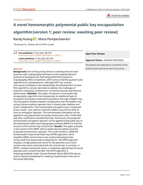 Pdf A Novel Homomorphic Polynomial Public Key Encapsulation Algorithm
