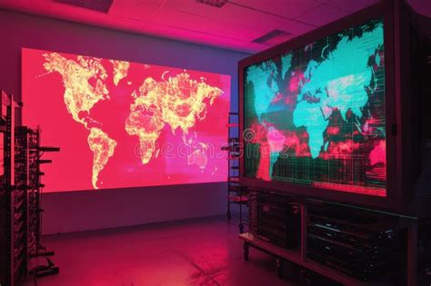 Vibrant Data Visualization Displays In A Modern Tech Workspace At Night