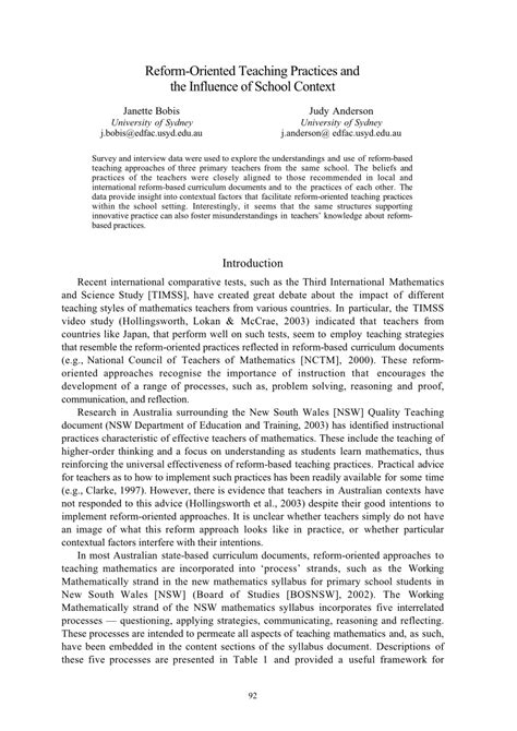 Pdf Reform Oriented Teaching Practices And The Influence Of School