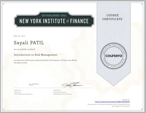 Sayali Patil On Linkedin Riskmanagement Coursera Newyorkinstituteoffinance