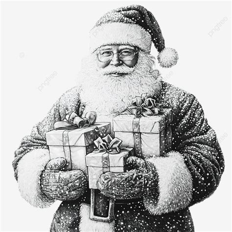 산타 클로스의 흑백 그리기 선물을 줄 준비가되었습니다 산타 클로스 검정색과 흰색 그림 Png 일러스트 및 이미지 에 대한 무료 다운로드 Pngtree