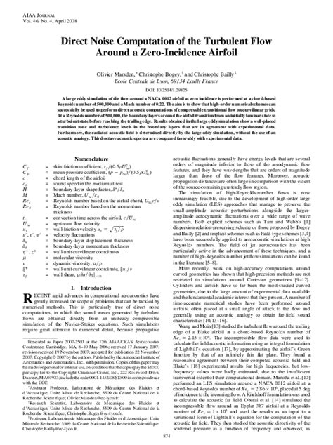 Pdf Direct Noise Computation Of The Turbulent Flow Around A Zero Incidence Airfoil