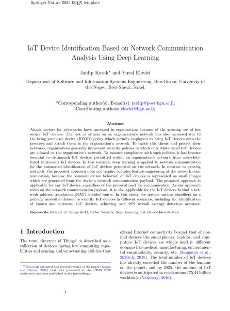 Pdf Iot Device Identification Based On Network Communication Analysis Using Deep Learning
