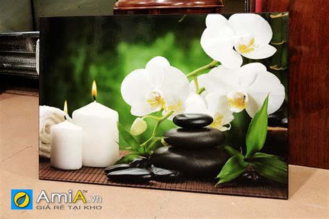 Tranh Spa Hoa Lan Nến đá Màu Trắng đẹp Tinh Khôi Mã Amia 1118a Amia