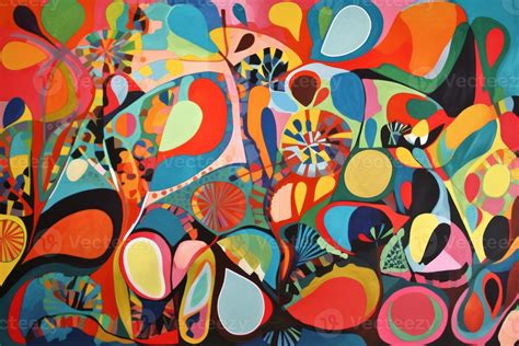 Abstract Stylized Colors Kitsch Mid Century Modern Art Background