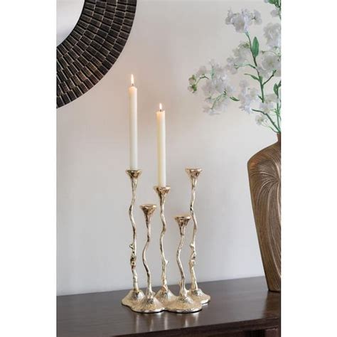 Gold Aluminum 5 Light Cast Aluminum Taper Candle Holder With Gold
