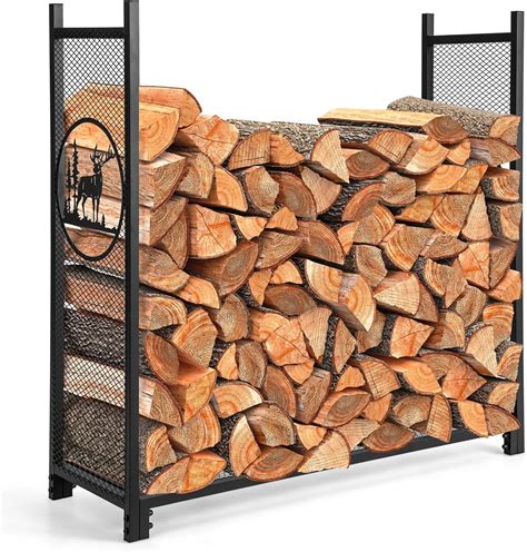 Goplus Firewood Rack Outdoor 4 Ft Metal Firewood Holder