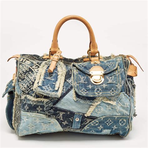 Louis Vuitton Blue Denim Monogram Limited Edition Patchwork Speedy Bag
