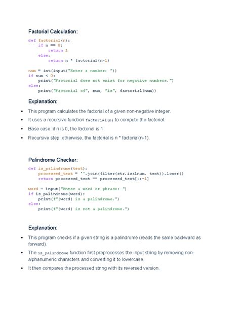 Factorial Calculation And Palindrome Checker In Python Studocu