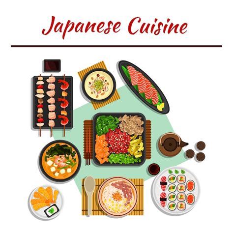 손으로 그린 일본 음식 프리미엄 벡터