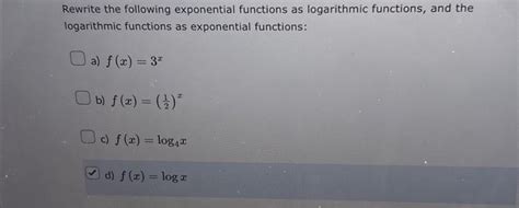 solved rewrite the following exponential functions as