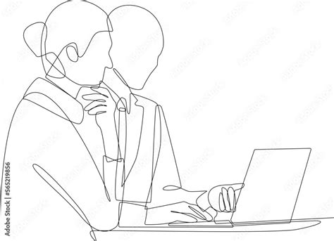 Continuous One Line Drawing Businesswoman Sitting And Consulting With