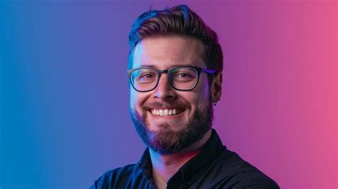 Headshot Of A Smiling Data Analyst On Solid Gradient Background