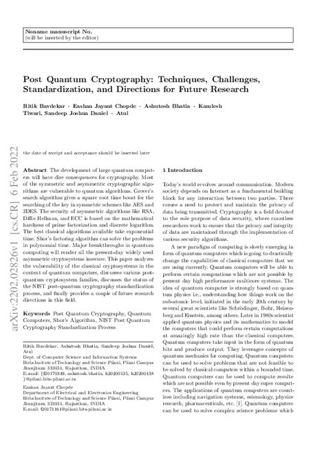 Pdf Post Quantum Cryptography Techniques Challenges