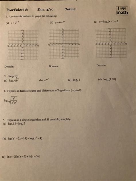 Solved Worksheet Due Ho Use Transformations To Chegg Com