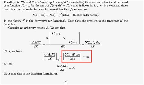 Matrices Conversion From Differential To Derivative For Trace Of A Matrix Mathematics Stack