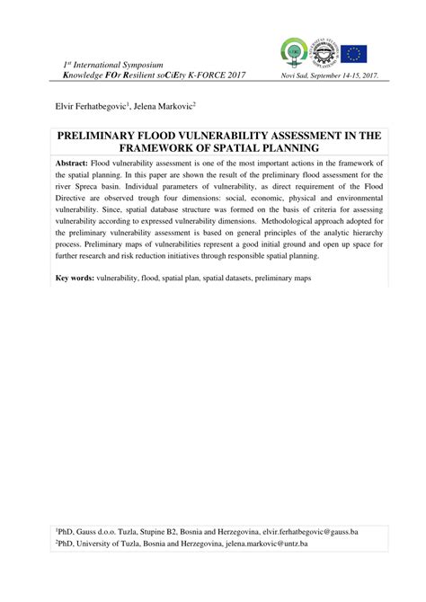PDF PRELIMINARY FLOOD VULNERABILITY ASSESSMENT IN THE FRAMEWORK OF SPATIAL PLANNING