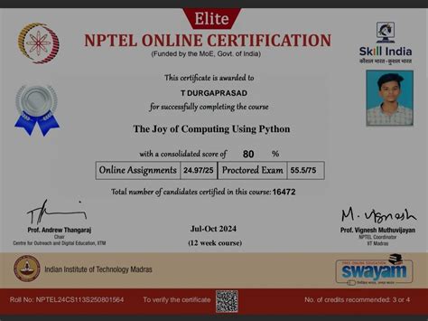 Durgaprasad T On Linkedin Python Nptel Iitmadras Skillindia Learning