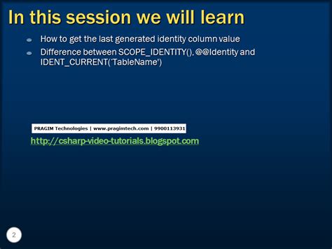 Sql Server Net And C Video Tutorial Part 8 Retrieving Identity Column Values