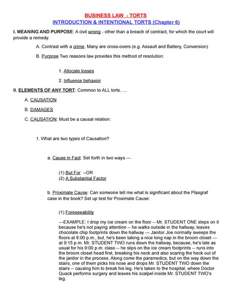 Introduction And Intentional Torts Business Law Torts Introduction