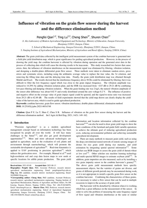 Pdf Influence Of Vibration On The Grain Flow Sensor During The Harvest And The Difference