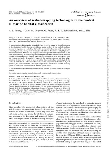 Pdf An Overview Of Seabed Mapping Technologies In The Context Of Marine Habitat Classification