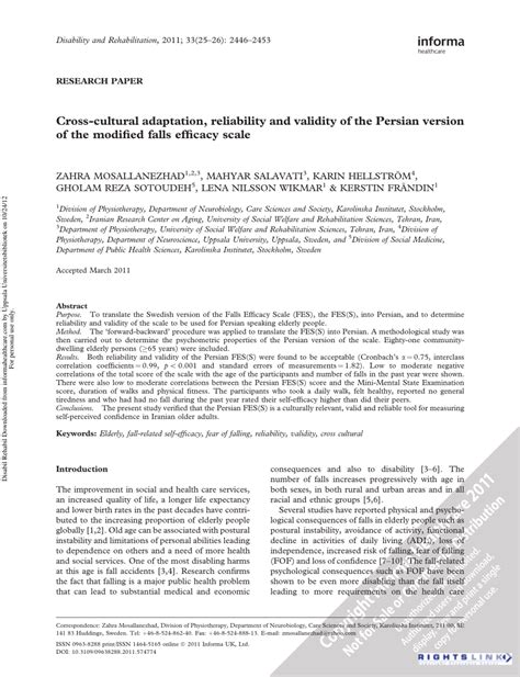 Pdf Cross Cultural Adaptation Reliability And Validity Of The Persian Version Of The Modified