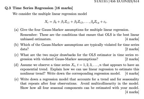 Q3 Time Series Regression 16 Marks We Consider The