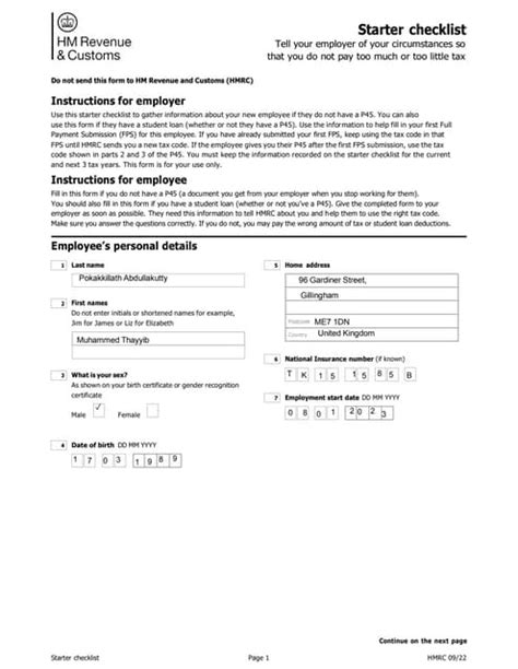 Starter Checklist Hmrc Starter Checklist 20221pdf