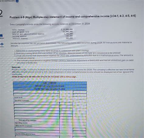 Solved Problem 4 8 Algo Multiple Step Statement Of Income