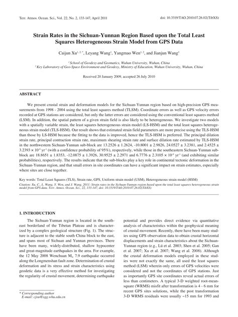 Pdf Strain Rates In The Sichuan Yunnan Region Based Upon The Total Least Squares Heterogeneous