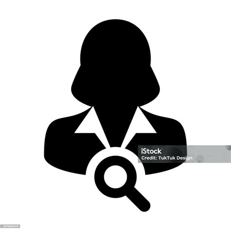 사용자 검색 아이콘 벡터 여성 사람 프로필 아바타 기호 평면 색 문양 그림에서 돋보기 사람들에 대한 스톡 벡터 아트 및 기타 이미지 사람들 한 사람 감독 Istock