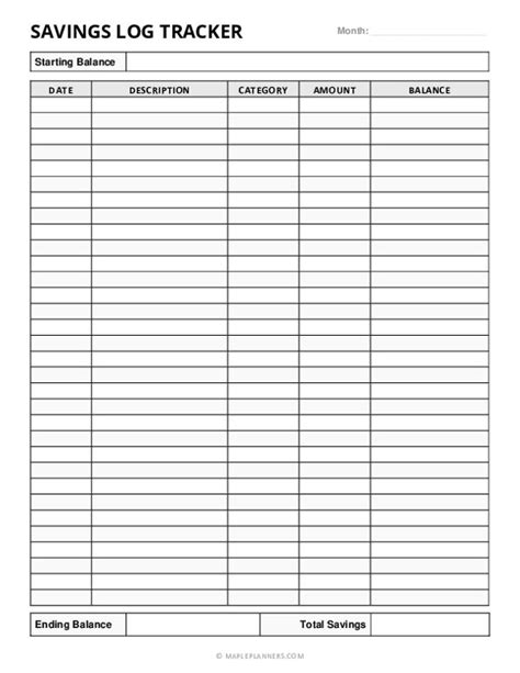 Free Printable Saving Log