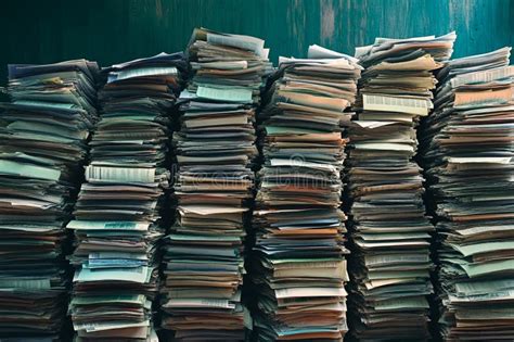 Stacks Of Disorganized Documents Awaiting Sorting In A Cluttered Workspace Generative Ai Stock